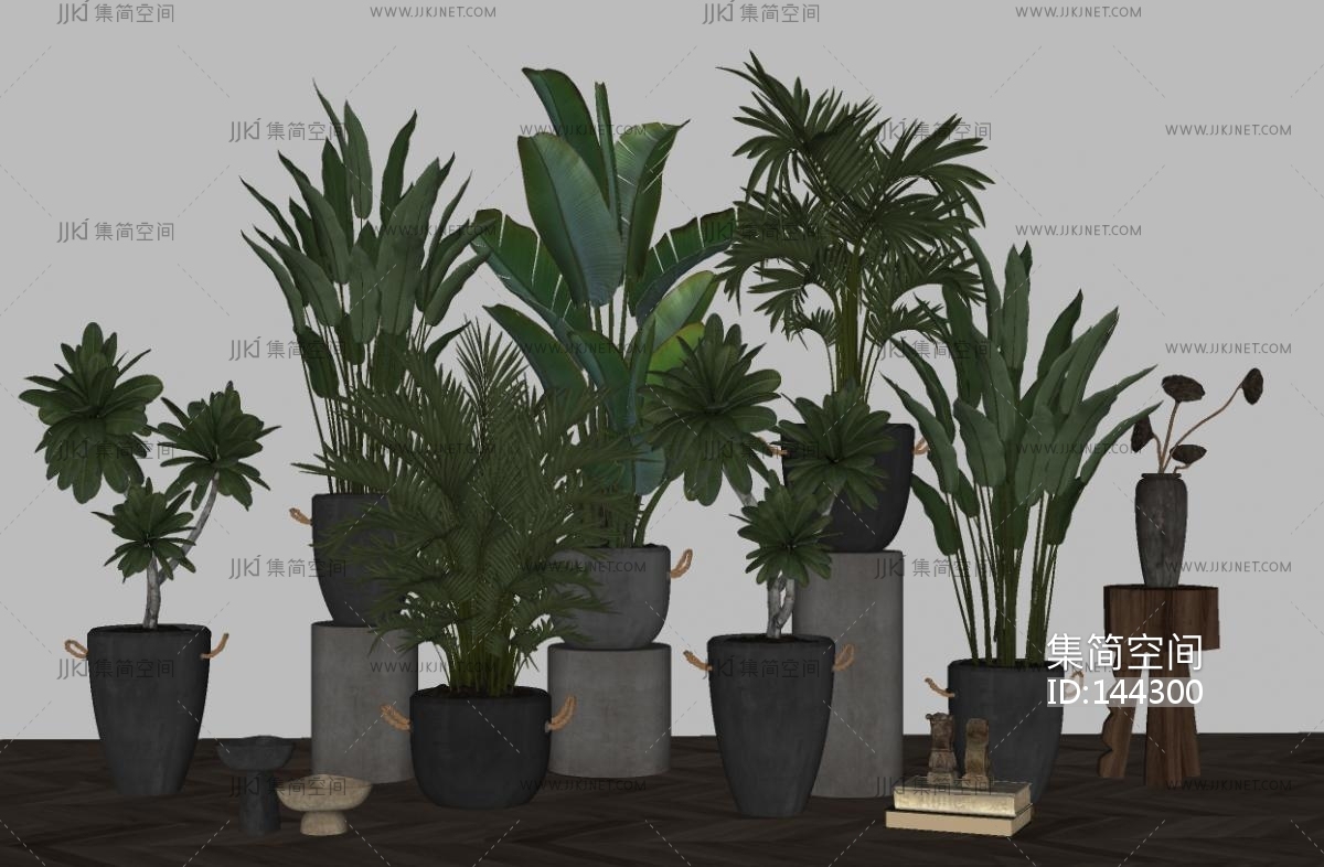 现代室内盆栽植物花盆组合su模型su草图模型下载 【集简空间】「每日更新」