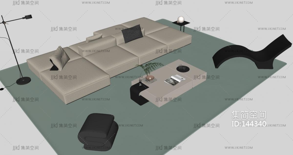 现代沙发茶几组合su模型su草图模型下载 【集简空间】「每日更新」