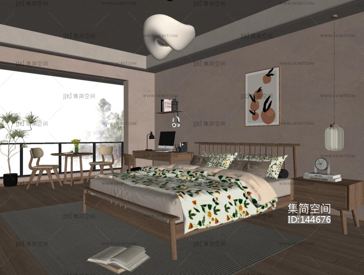 原木中古家居卧室su模型su草图模型下载 【集简空间】「每日更新」