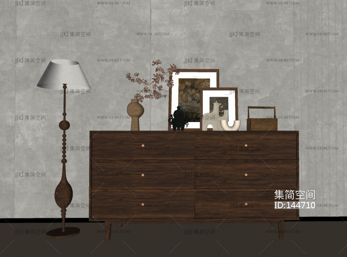 侘寂原木玄关柜su模型su草图模型下载 【集简空间】「每日更新」