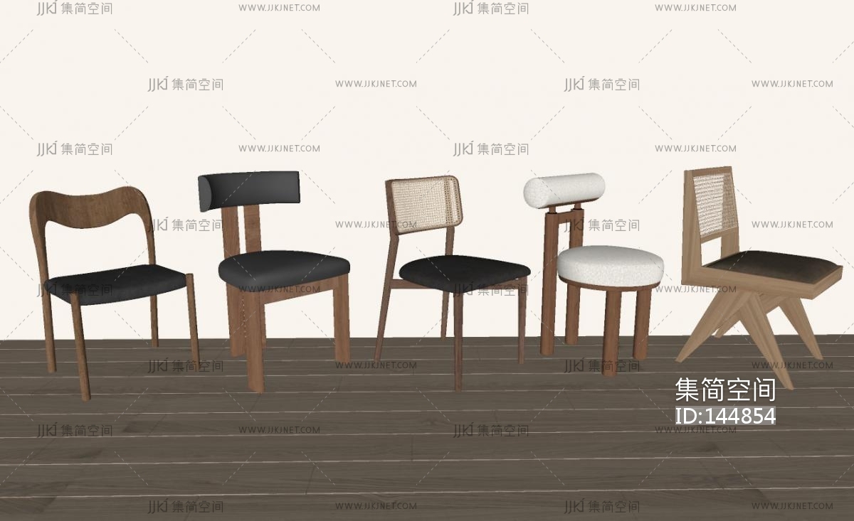 侘寂中古餐椅单椅su模型su草图模型下载 【集简空间】「每日更新」