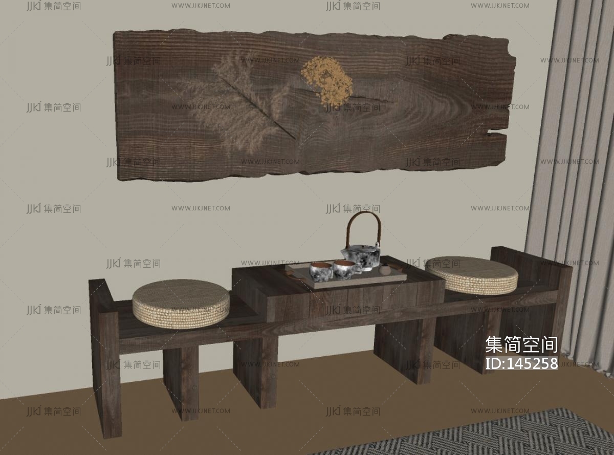 侘寂长条凳su模型su草图模型下载 【集简空间】「每日更新」