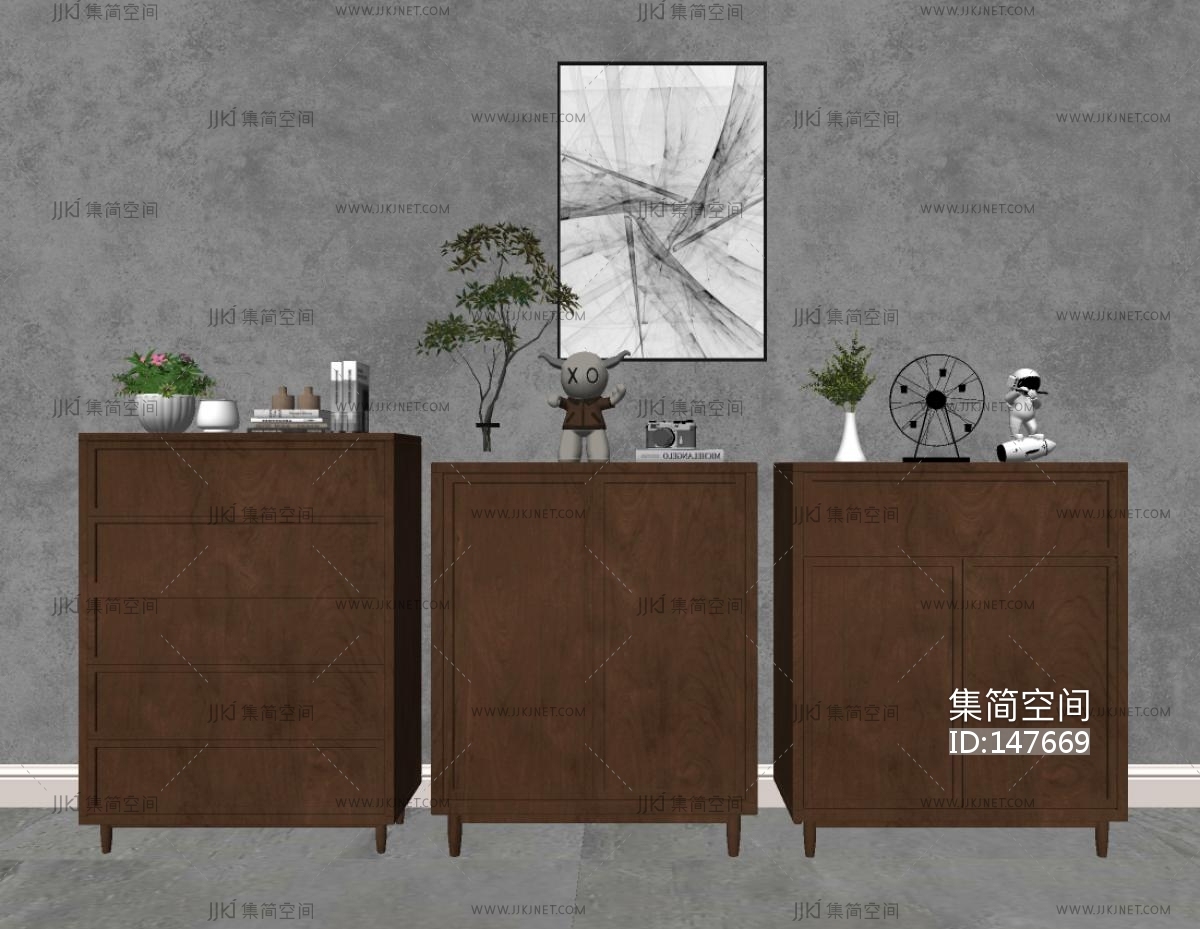 侘寂中古斗柜组合su模型su草图模型下载 【集简空间】「每日更新」
