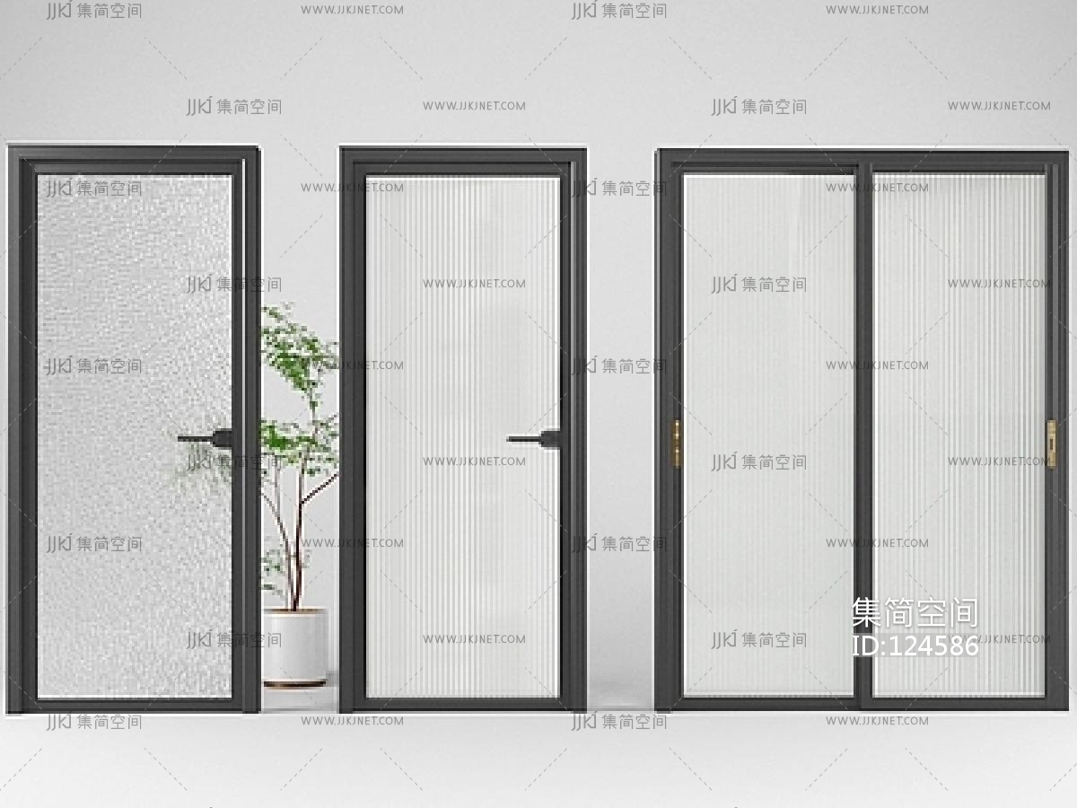 现代长虹玻璃门su草图模型下载 【集简空间】「每日更新」