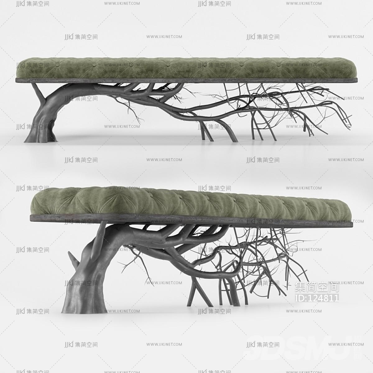 现代树簇绒树枝干支长凳，坐凳长条凳3d模型下载 【集简空间】「每日更新」