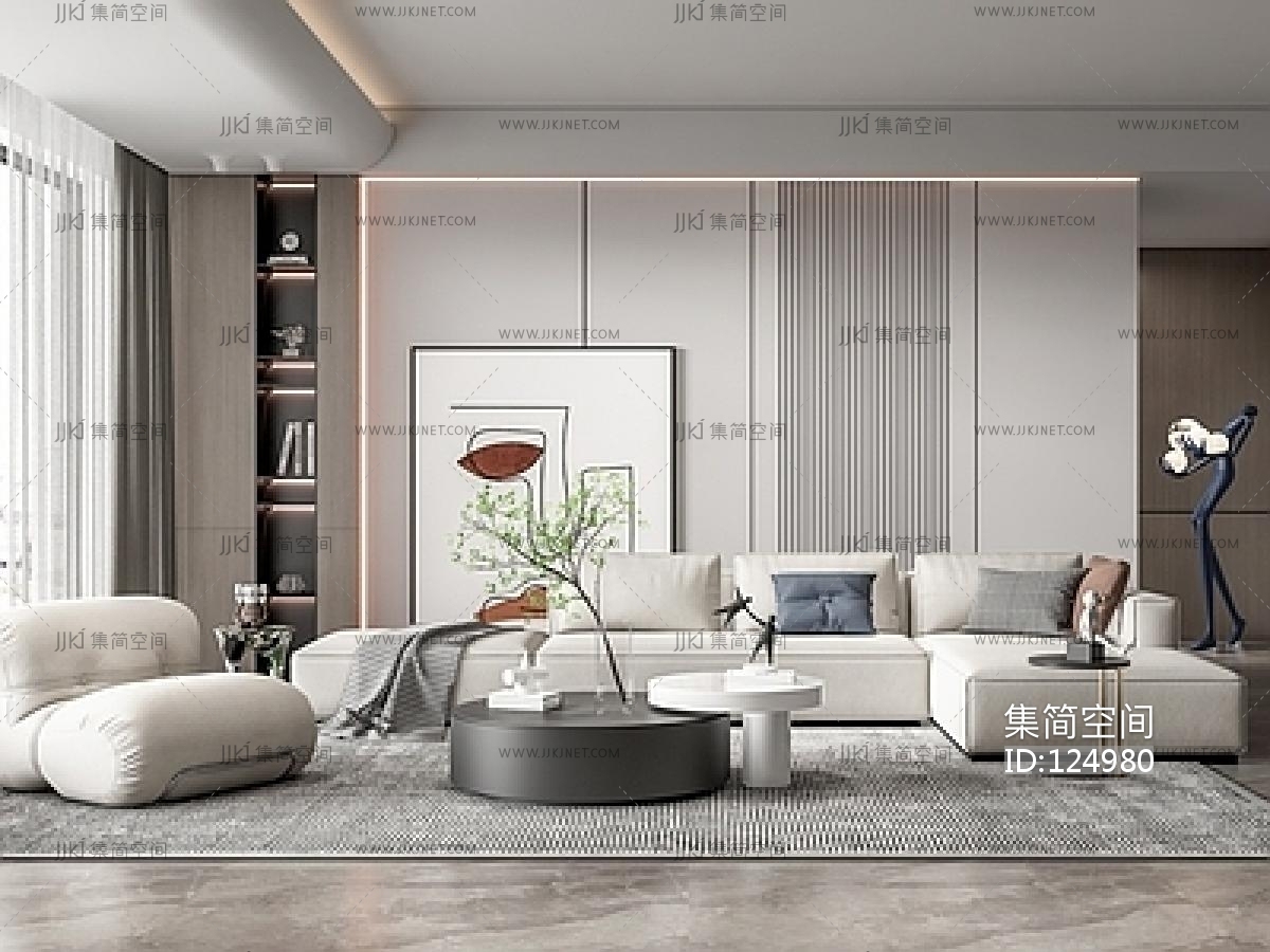 现代客厅su草图模型下载 【集简空间】「每日更新」