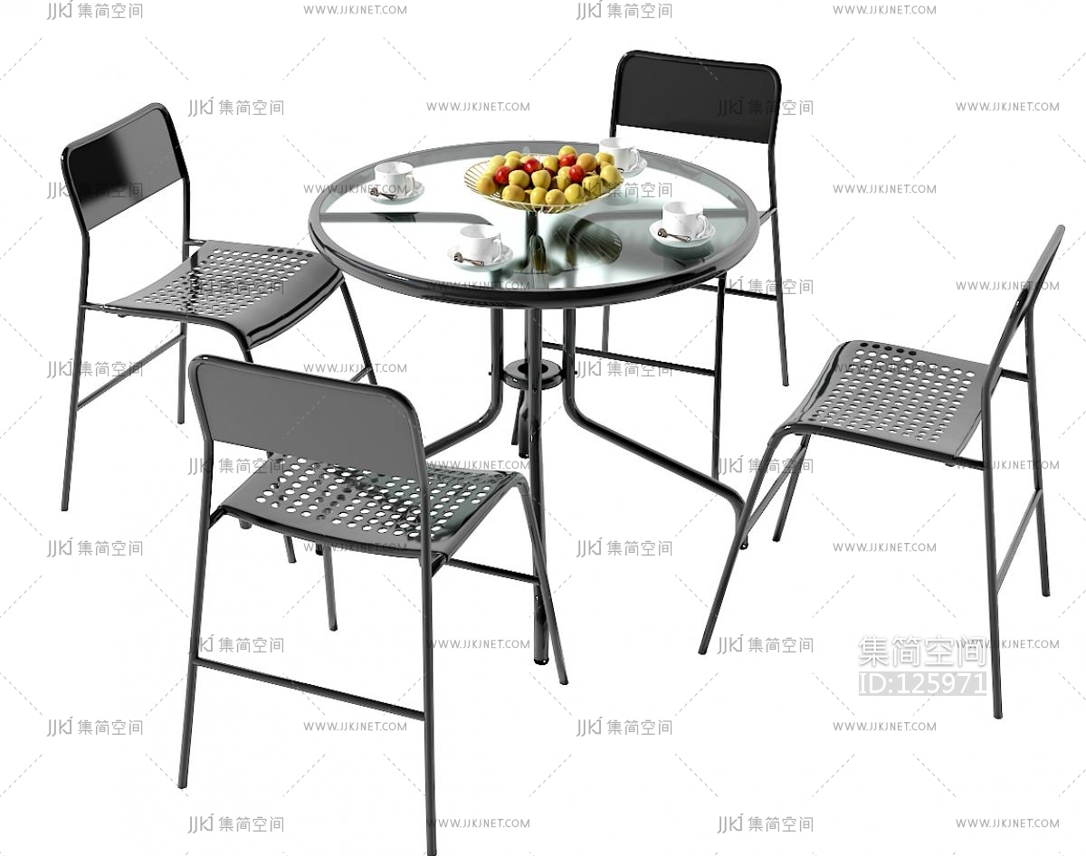 现代铁艺户外休闲餐桌椅3d模型下载 【集简空间】「每日更新」