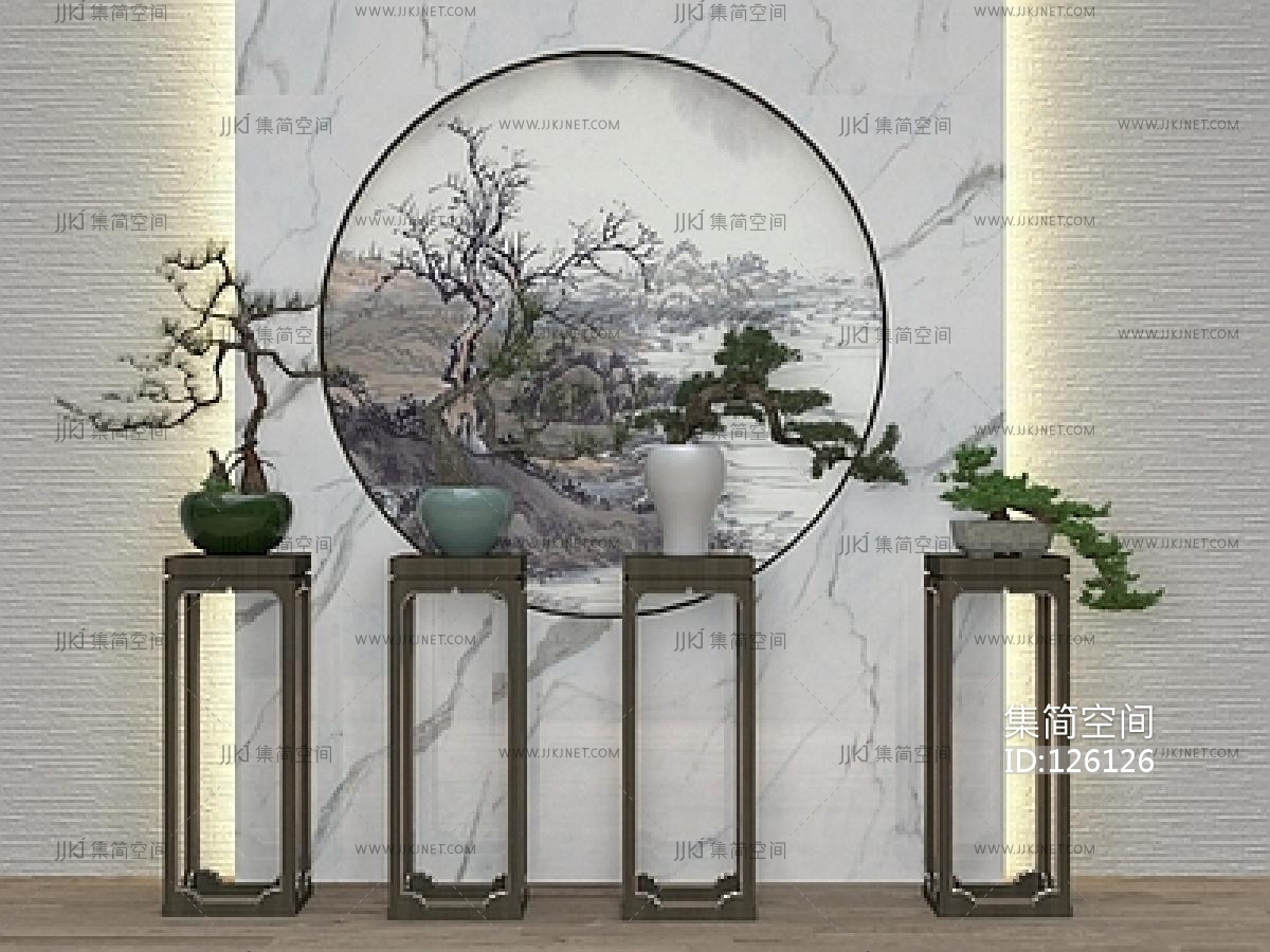 新中式盆景su模型花架su草图模型下载 【集简空间】「每日更新」
