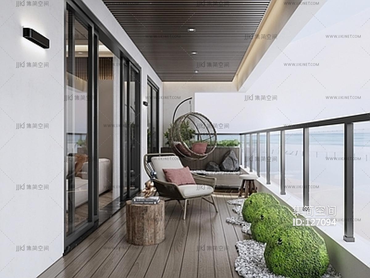 现代家居阳台su草图模型下载 【集简空间】「每日更新」