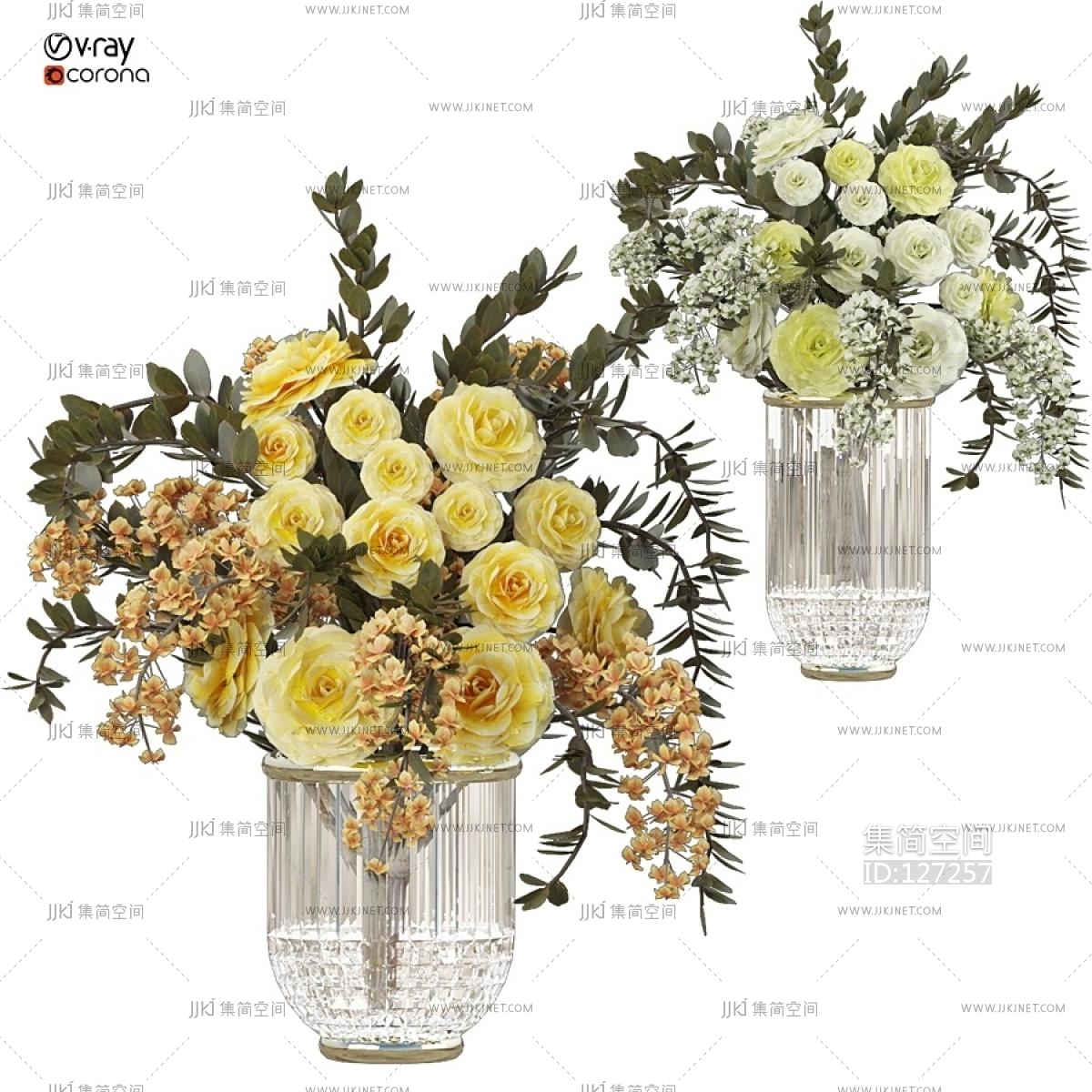 现代玫瑰花瓶插花3d模型下载 【集简空间】「每日更新」