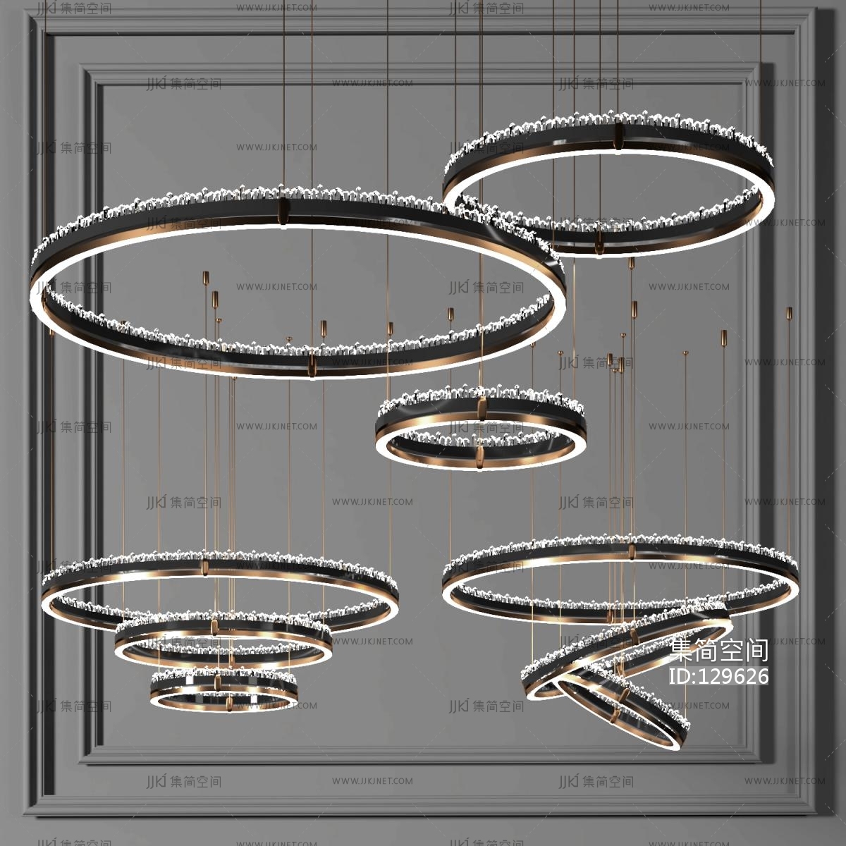 现代轻奢环形水晶吊灯,圆环吊灯3d模型下载 【集简空间】「每日更新」