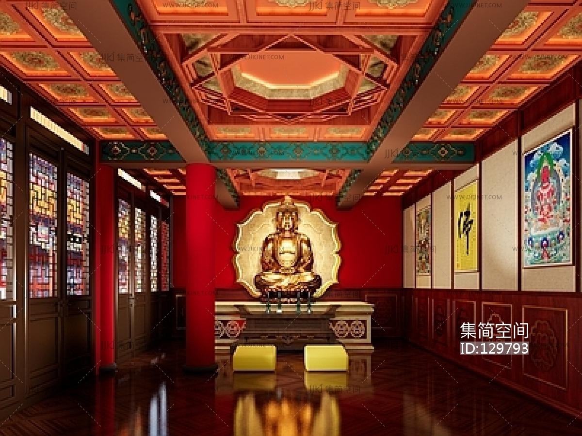 中式佛堂su草图模型下载 【集简空间】「每日更新」