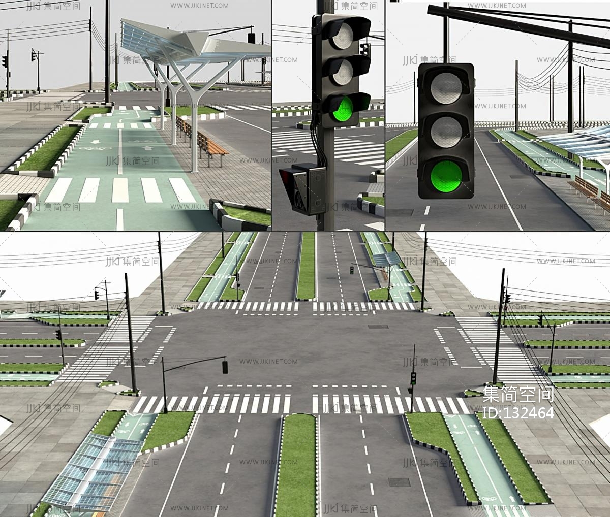 十字口交通信号灯,马路3d模型下载 【集简空间】「每日更新」
