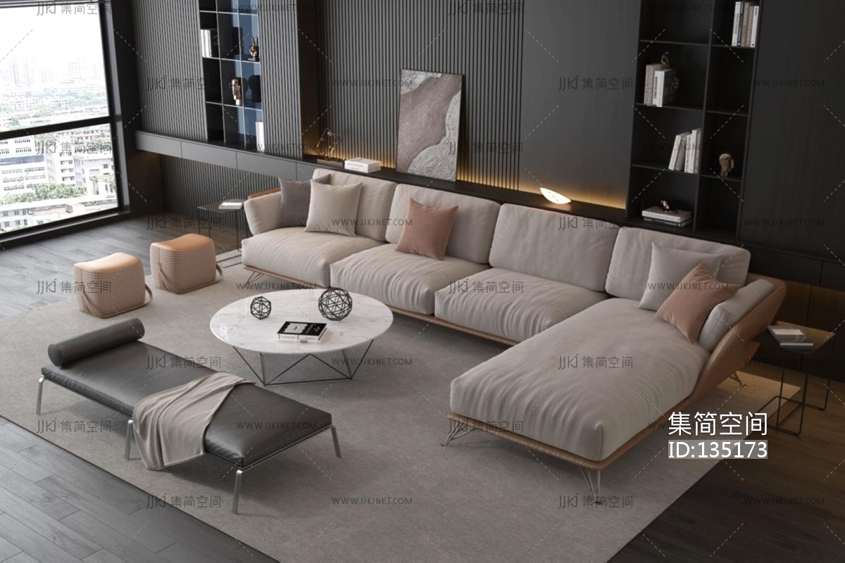 米洛提 Minotti 暗黑风组合沙发3d模型下载 【集简空间】「每日更新」