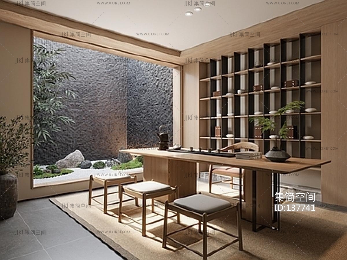 新中式茶室su模型su草图模型下载 【集简空间】「每日更新」