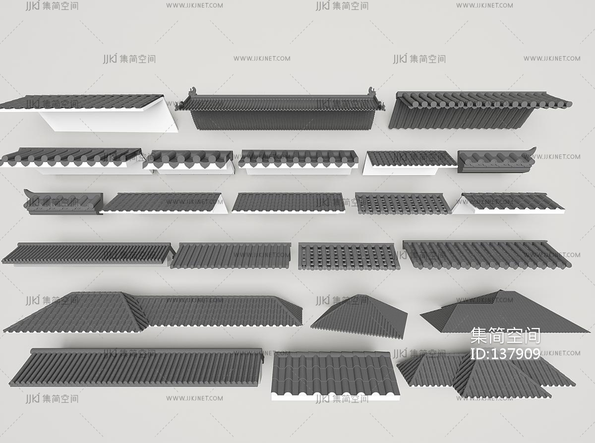 新中式屋檐 瓦片 屋顶,房檐坡屋顶3d模型3d模型下载 【集简空间】「每日更新」