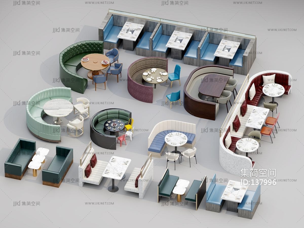 现代卡座沙发弧形卡座,3d模型3d模型下载 【集简空间】「每日更新」