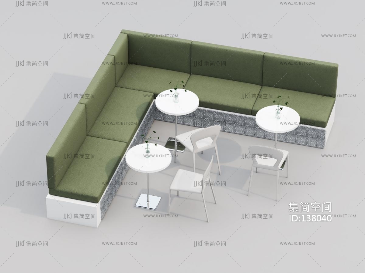 现代餐厅卡座沙发洽谈桌椅小圆桌su模型su草图模型下载 【集简空间】「每日更新」