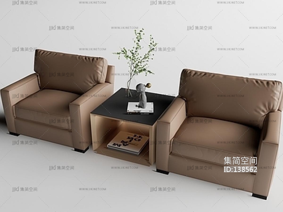 现代单人沙发，边几su模型su草图模型下载 【集简空间】「每日更新」