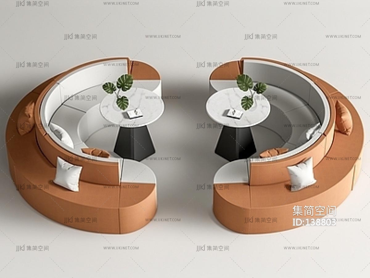 现代休息区弧形卡座沙发su模型su草图模型下载 【集简空间】「每日更新」