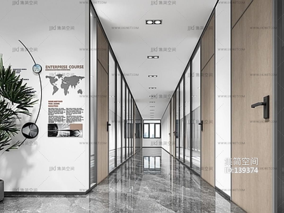现代办公走廊su模型su草图模型下载 【集简空间】「每日更新」