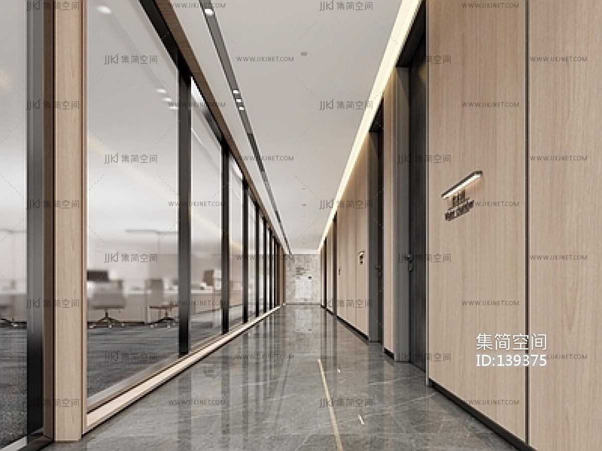 现代公司过道，办公走廊su模型su草图模型下载 【集简空间】「每日更新」