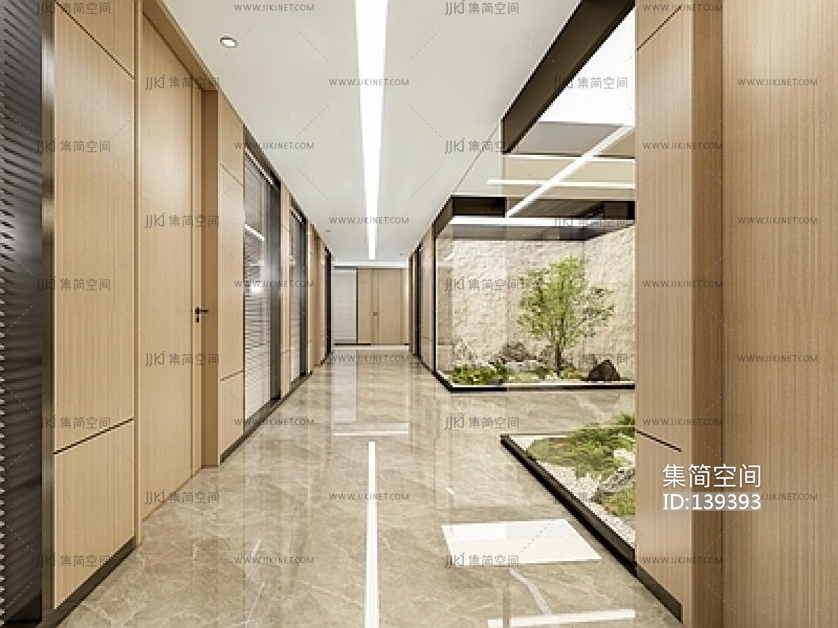 新中式办公走廊su模型su草图模型下载 【集简空间】「每日更新」