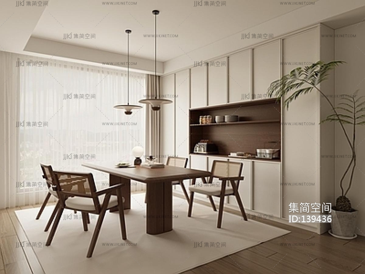 现代中古餐厅su模型su草图模型下载 【集简空间】「每日更新」