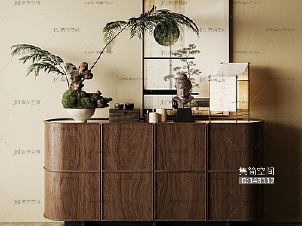 侘寂中古风玄关柜su模型su草图模型下载 【集简空间】「每日更新」