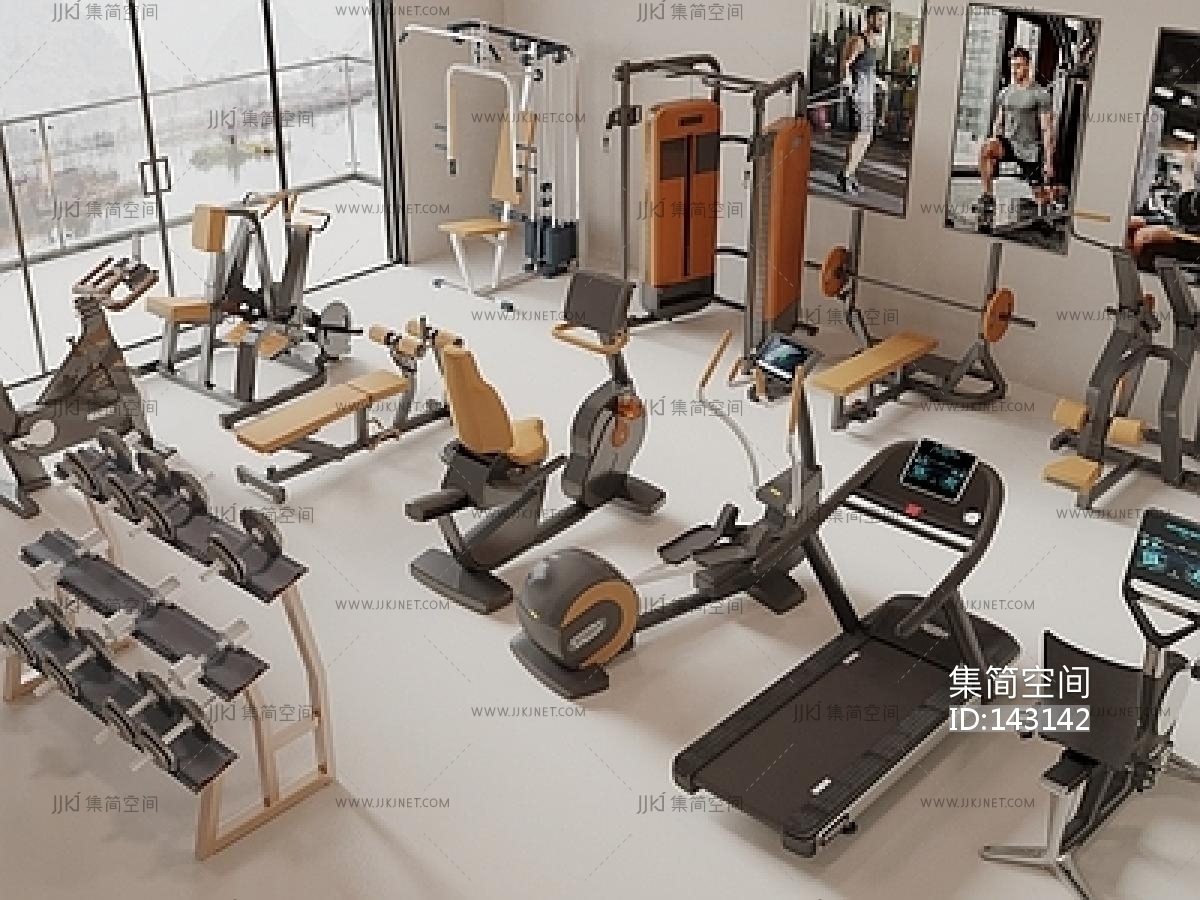 健身器材组合,跑步机,多功能健身器材su模型su草图模型下载 【集简空间】「每日更新」