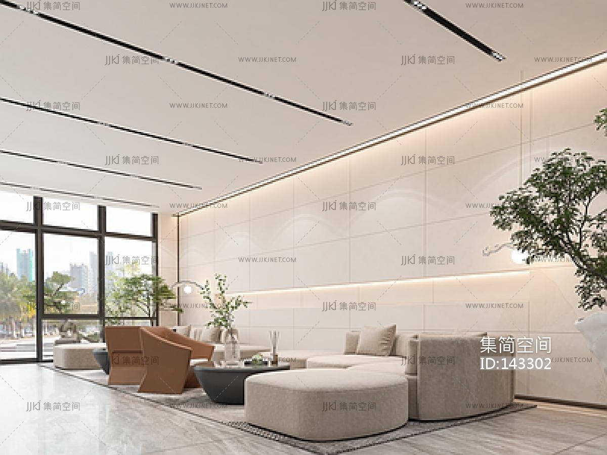 现代公司前台接待沙发休闲大堂su草图模型下载 【集简空间】「每日更新」