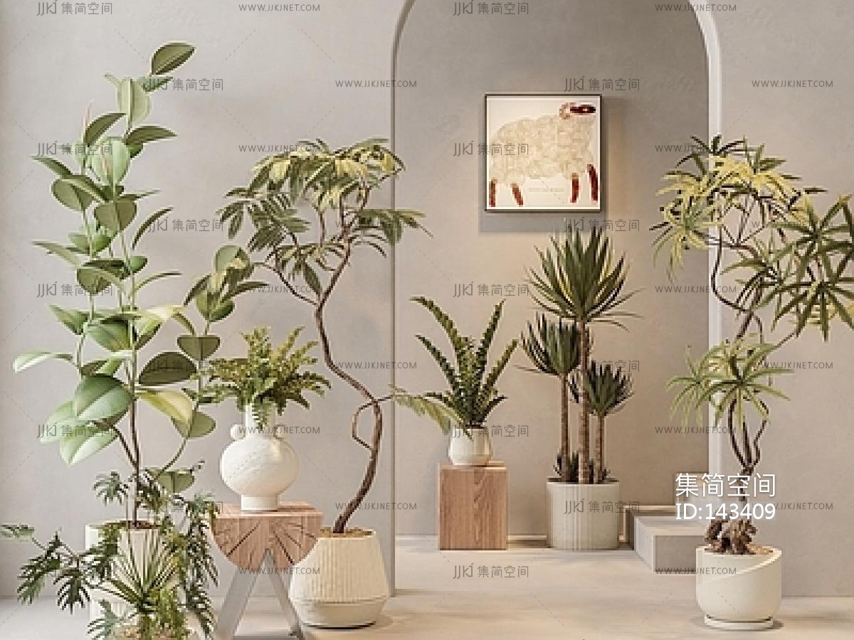 森系网红植物盆栽组合su模型su草图模型下载 【集简空间】「每日更新」