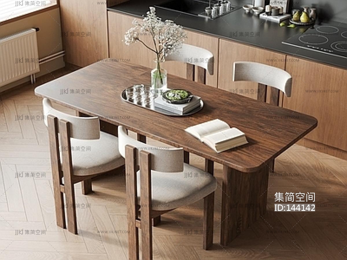 现代中古风餐桌椅组合su模型su草图模型下载 【集简空间】「每日更新」