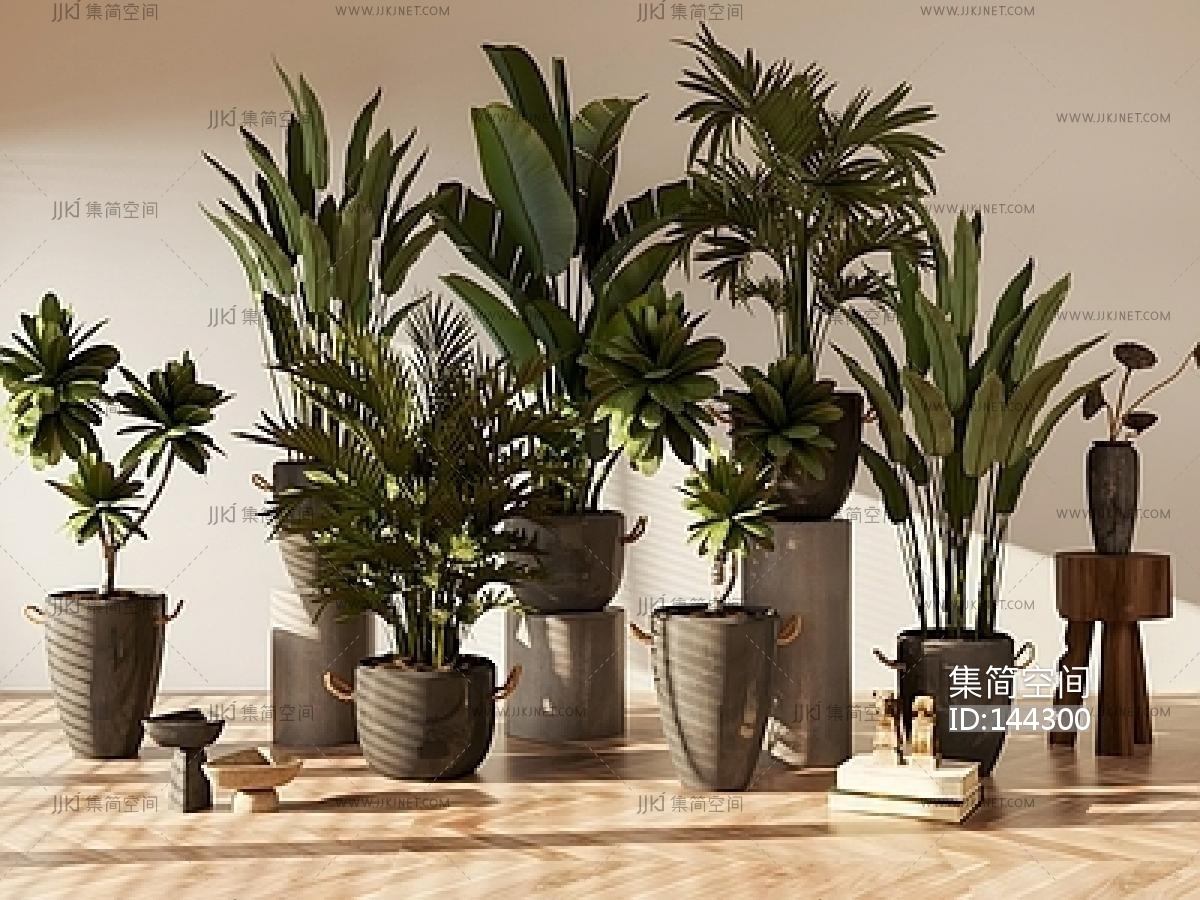 现代室内盆栽植物花盆组合su模型su草图模型下载 【集简空间】「每日更新」