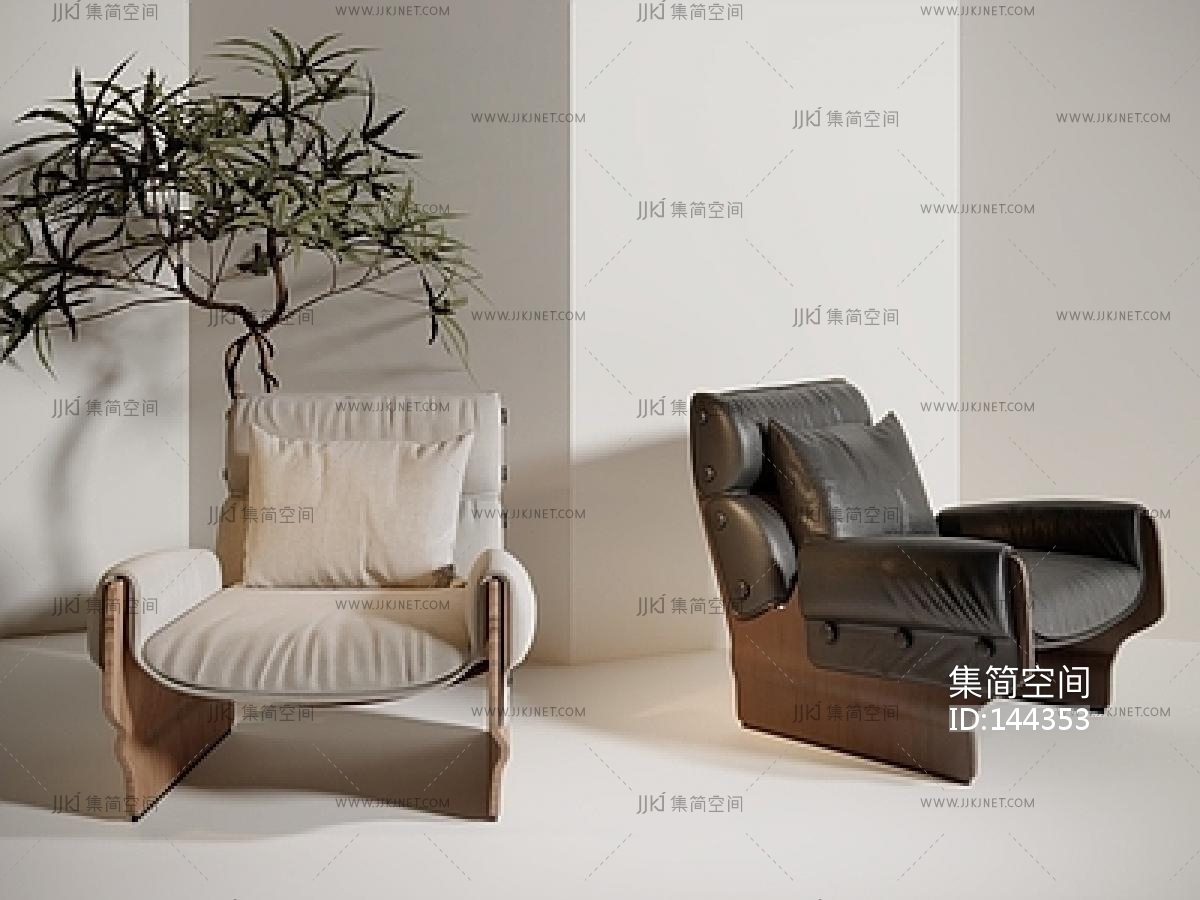 侘寂中古休闲椅组合su模型su草图模型下载 【集简空间】「每日更新」