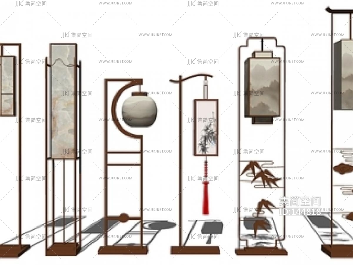 中式新中式落地灯组合su模型su草图模型下载 【集简空间】「每日更新」