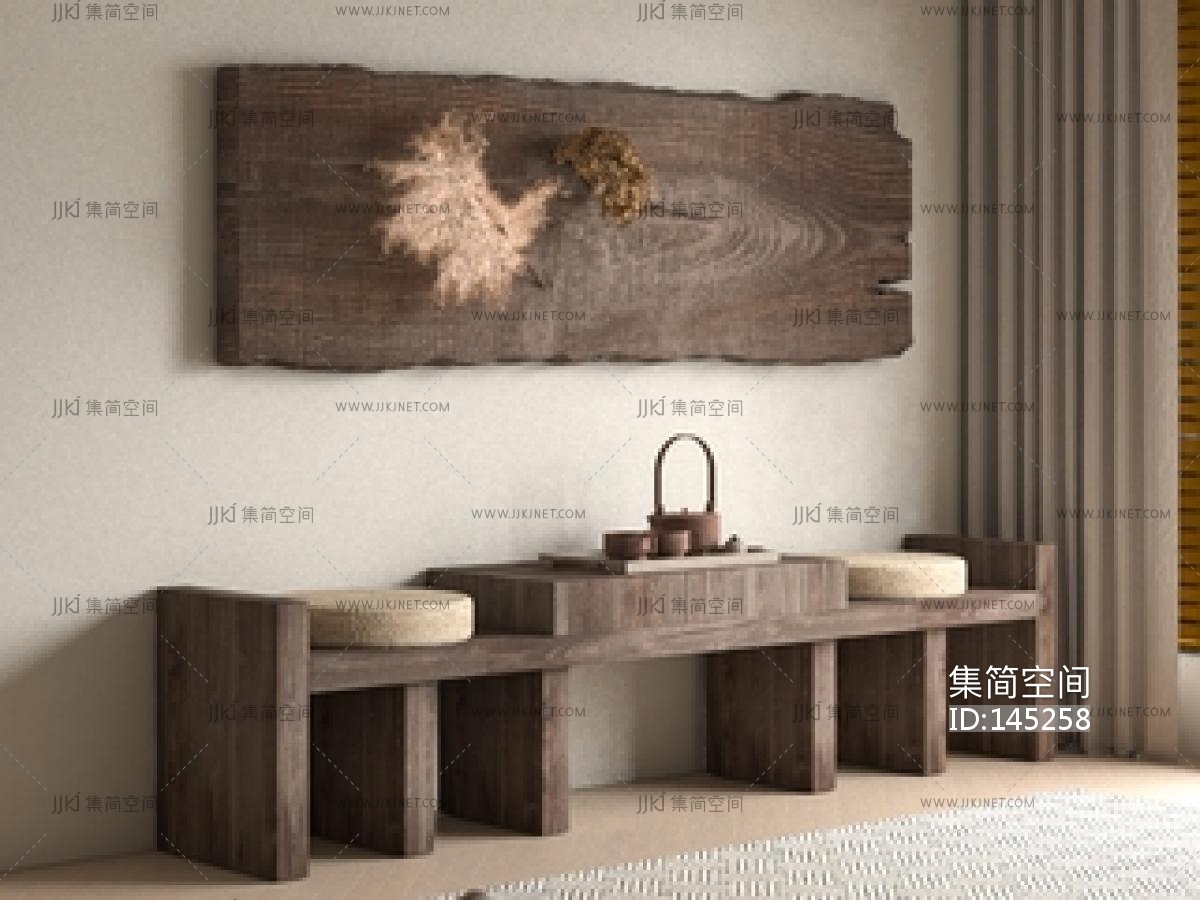 侘寂长条凳su模型su草图模型下载 【集简空间】「每日更新」