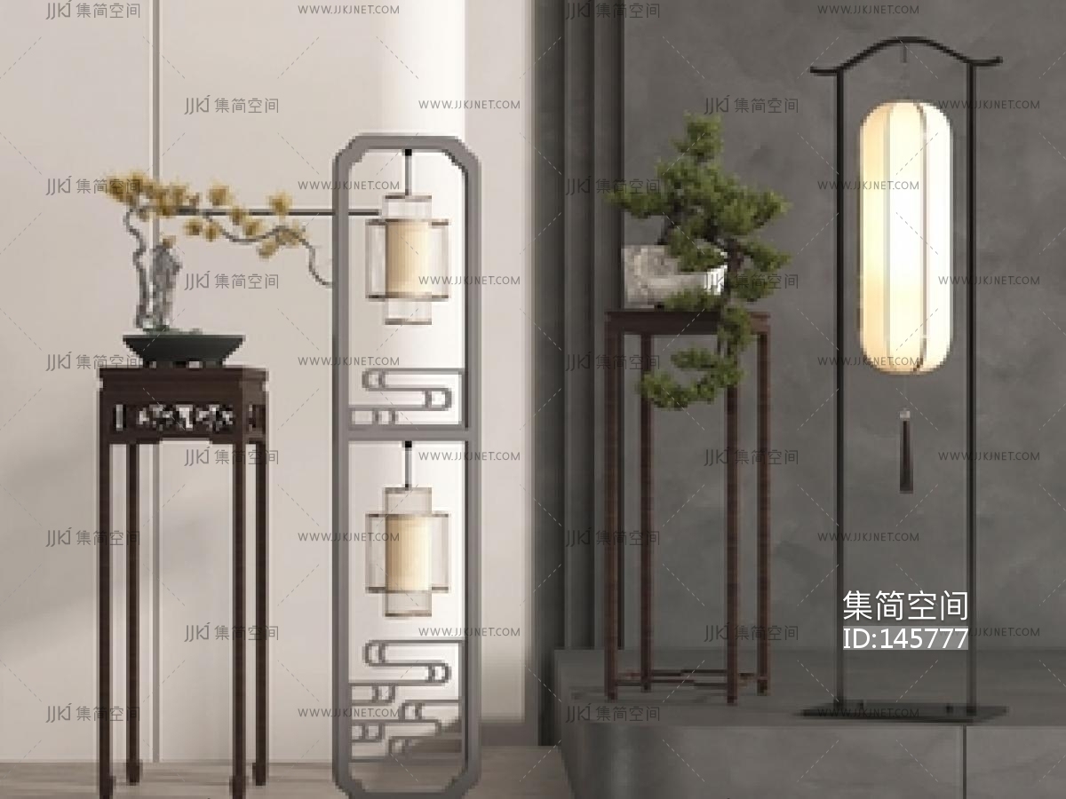 新中式落地灯花架组合su模型su草图模型下载 【集简空间】「每日更新」