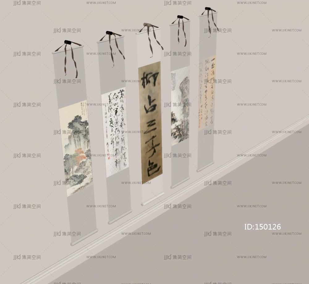 新中式中式挂画字画山水画挂画组合su模型 Su草图模型下载 【集简空间】「每日更新」