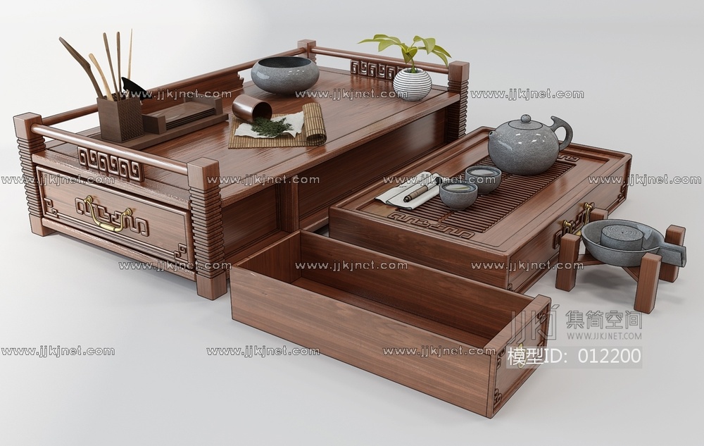 H44-1124茶桌茶具组合 3d模型下载 -【集简空间】「每日更新」