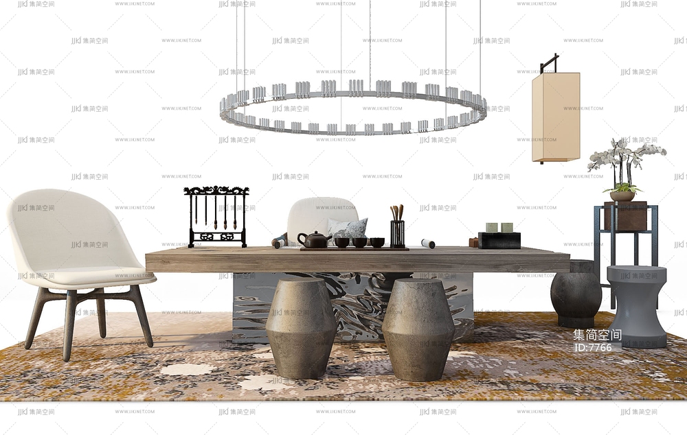 Z07-0823新中式餐桌椅组合3d模型下载-【集简空间】「每日更新」