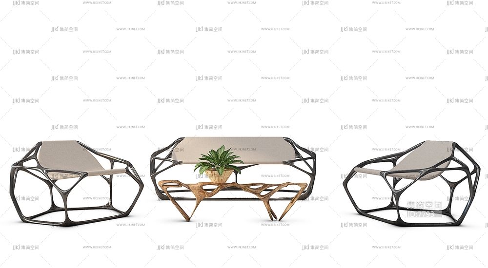 Z03-0822北欧创意菱形沙发椅子3d模型下载-【集简空间】「每日更新」