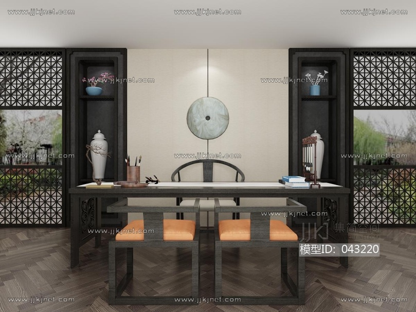 Z05-0605新中式书房书座椅 3d模型下载 -【集简空间】「每日更新」