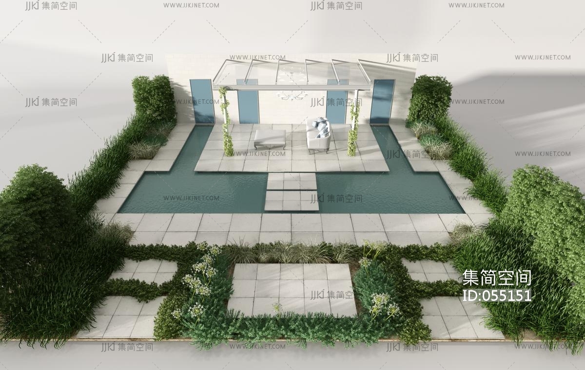 园林景庭院草丛花丛树 【集简空间】3d模型su模型贴图草图模型「免费下载每日更新」
