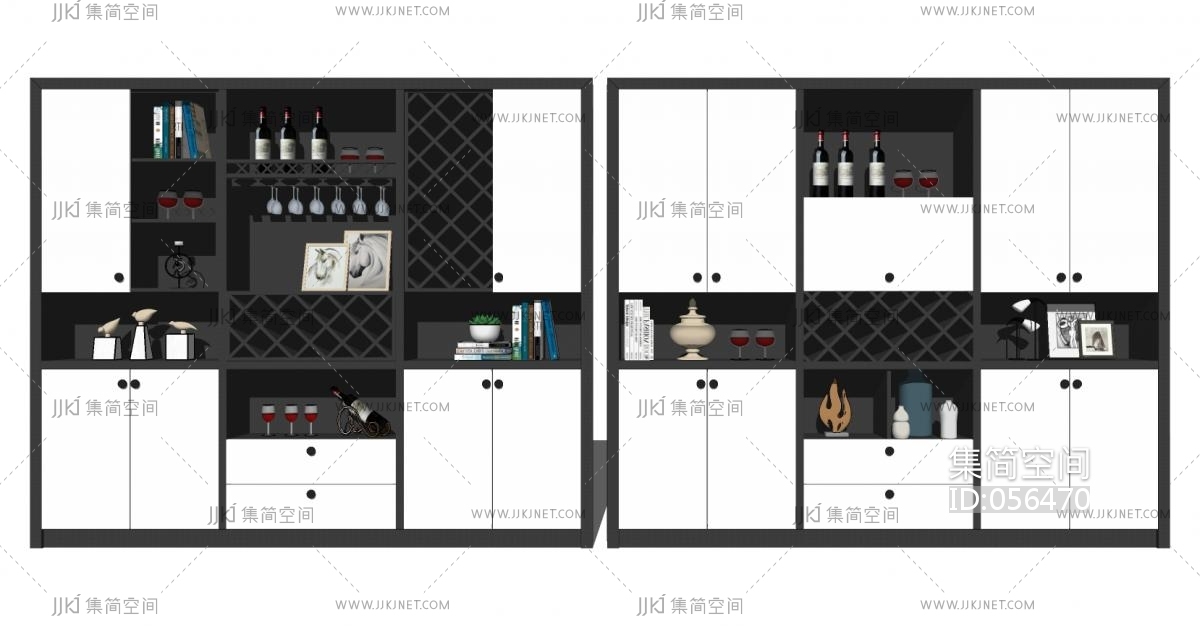 76现代木制酒架酒柜储物柜红酒酒杯 【集简空间】3d模型su模型贴图草图模型「免费下载每日更新」