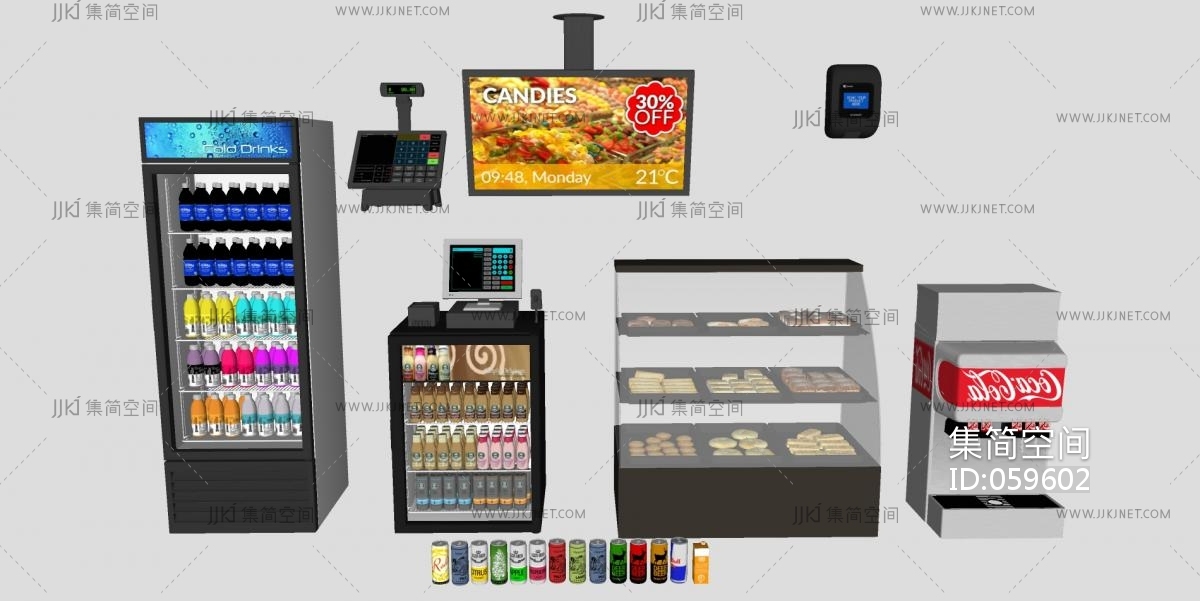 35饮料冷饮保温冷藏保鲜柜可乐饮料机水牌收银机 【集简空间】3d模型su模型贴图草图模型「免费下载每日更新」