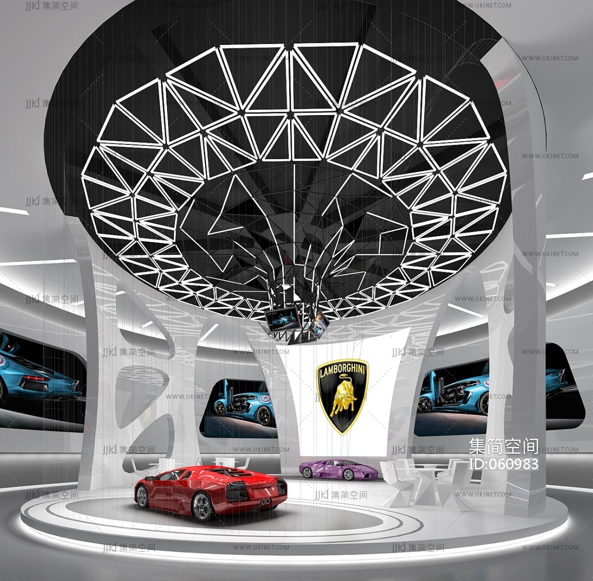 后现代科技数字汽车展厅 【集简空间】3d模型su模型贴图草图模型「免费下载每日更新」