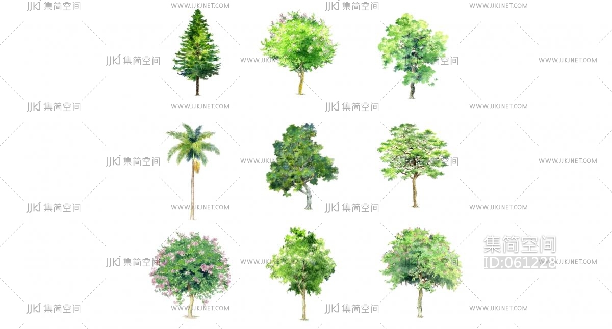 室外园林2d景观树手绘风格植物 【集简空间】3d模型su模型贴图草图模型「免费下载每日更新」