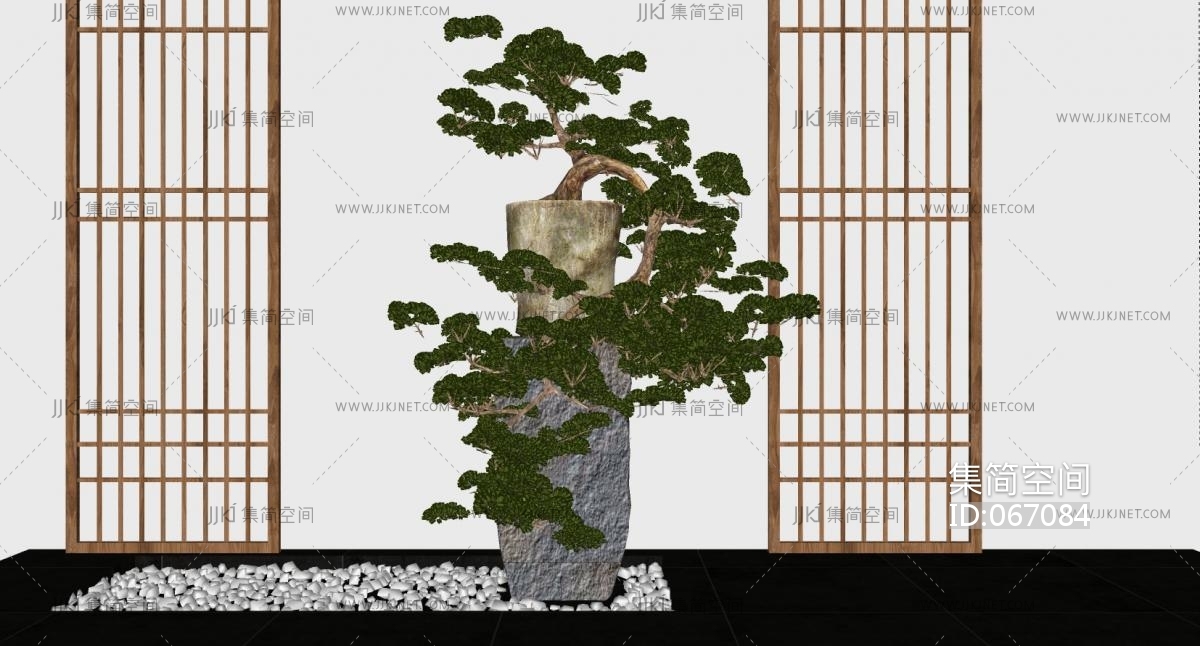 09新中式实木花架摆台盆景迎客松松树植物花盆罗汉松植物盆栽 【集简空间】3d模型su模型贴图草图模型「免费下载每日更新」