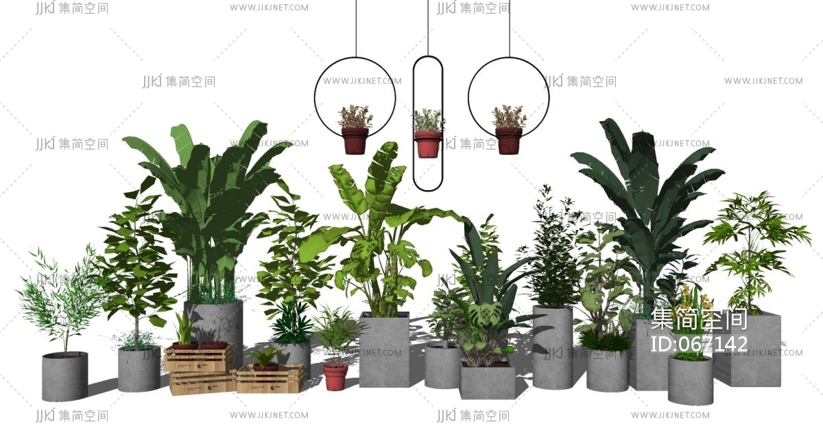 5现代绿植盆栽花盆植物花槽花箱吊装植物 【集简空间】3d模型su模型贴图草图模型「免费下载每日更新」